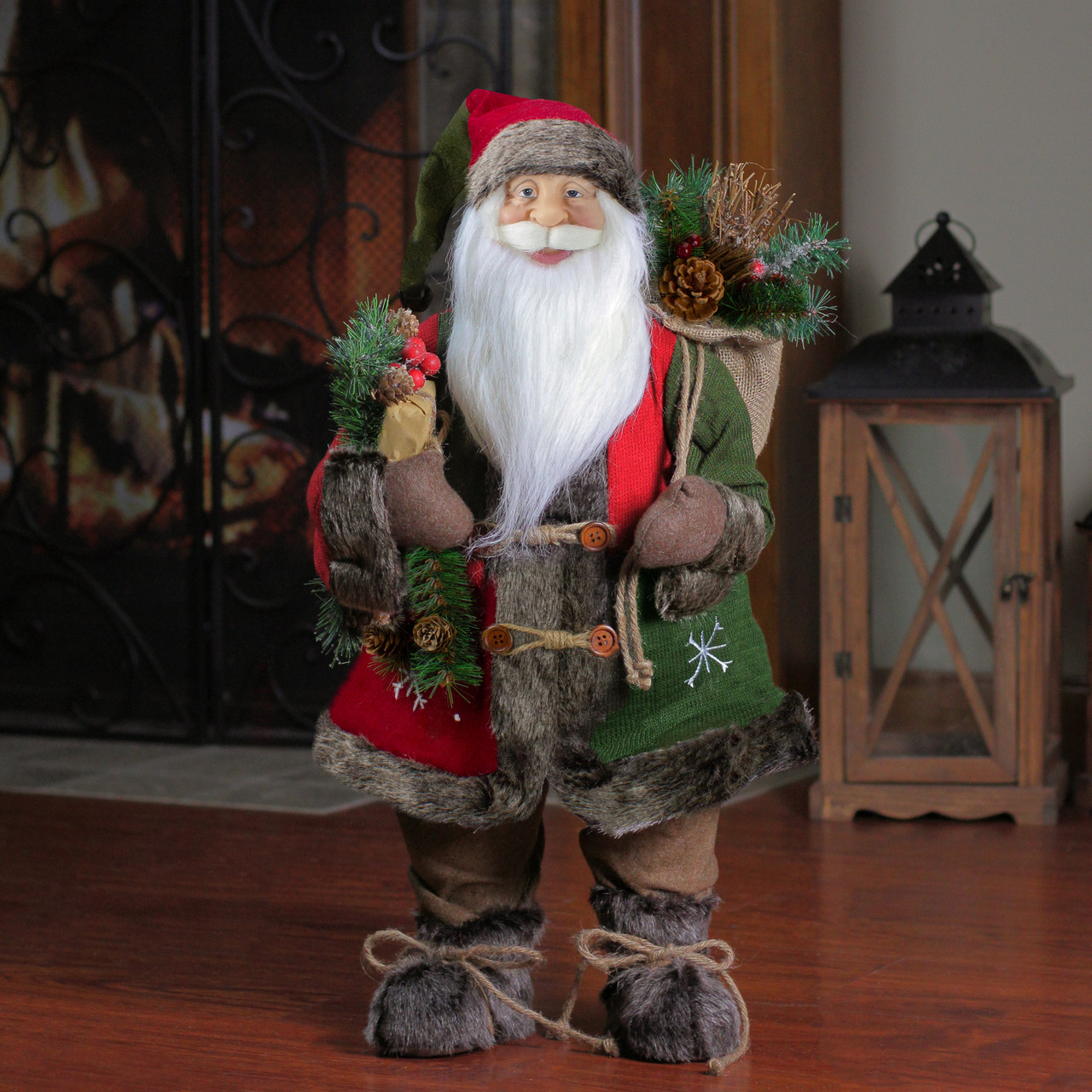 24" Country Rustic Santa Claus with Snowflake Jacket Christmas Figure ...
