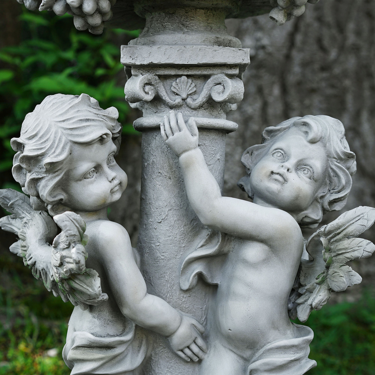 19.25" Cherub Angels Pedestal Bird Bath Outdoor Garden Statue ...