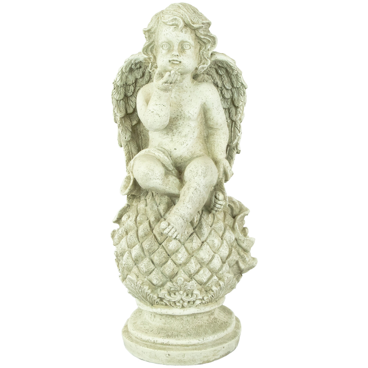 18" Cherub Angel Sitting on Finial Outdoor Garden Statue | Christmas ...