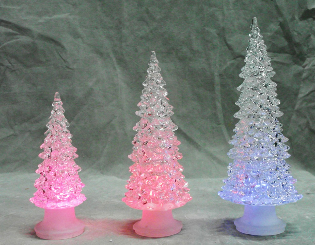 Set of 3 Clear LED Color Changing Christmas Tree Table Decorations ...