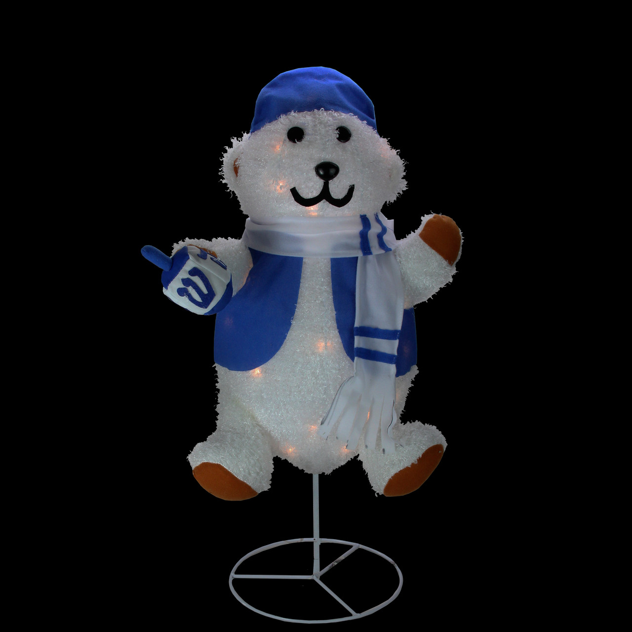 27" Blue & White Pre-Lit Hanukkah Dreidel Bear Outdoor Decoration ...