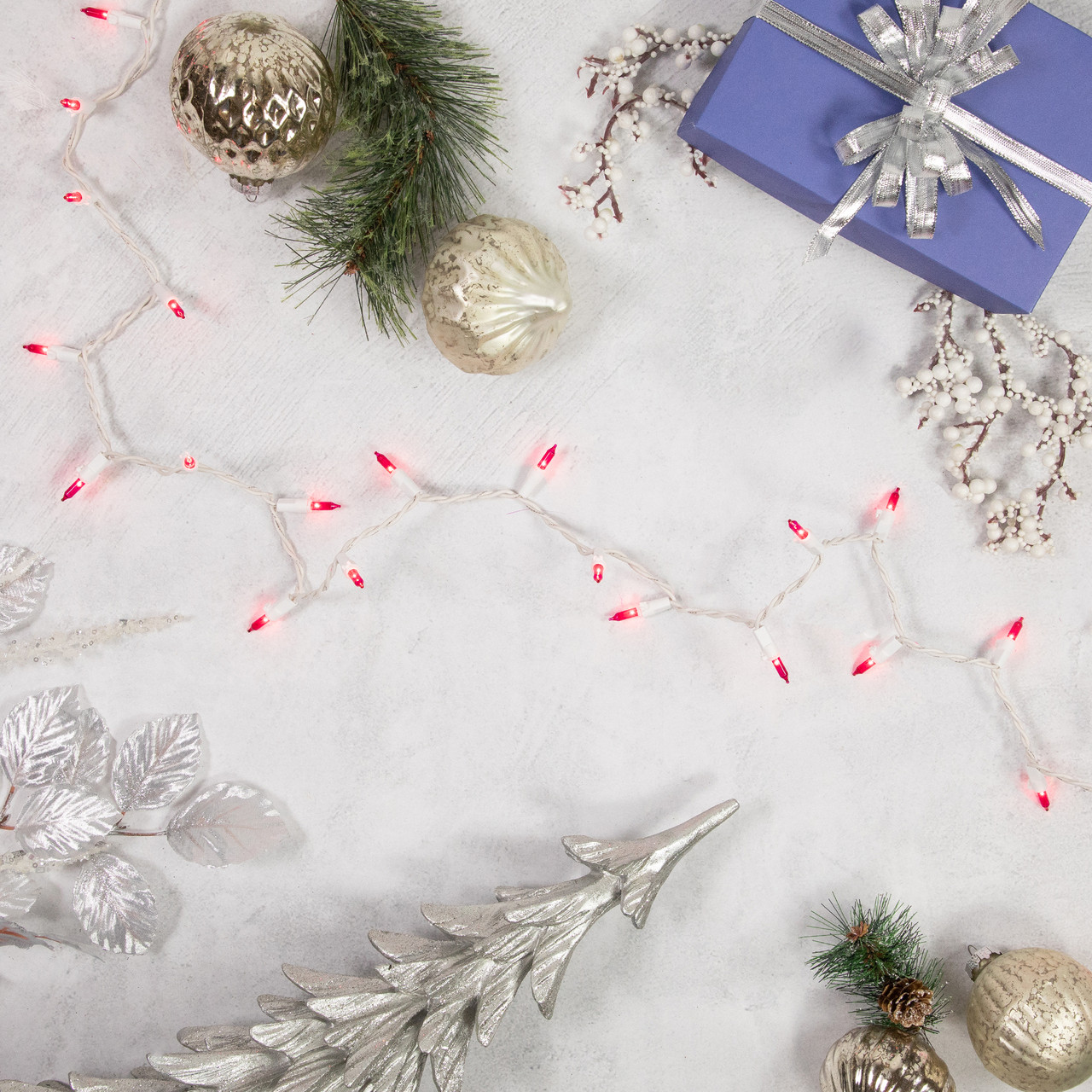 35-Count Pink Mini Christmas Light Set, 7ft White Wire | Christmas Central