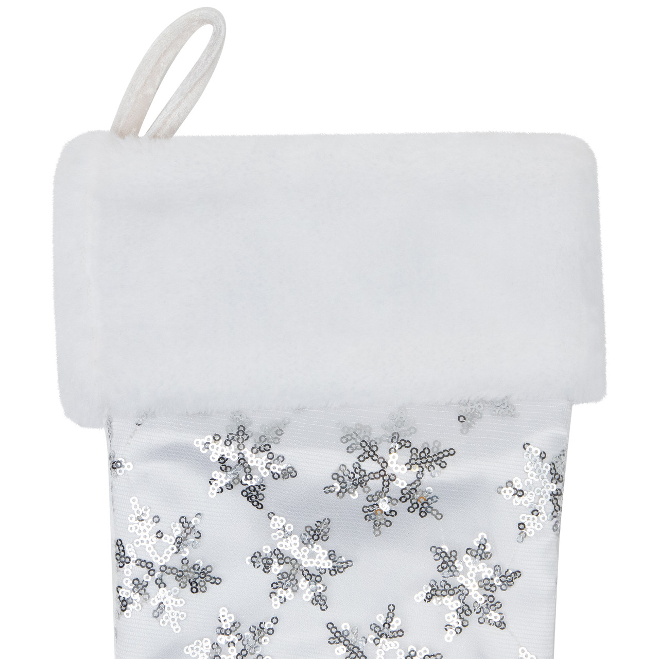 19 White & Silver Sequin Snowflake Christmas Stocking | Christmas Central