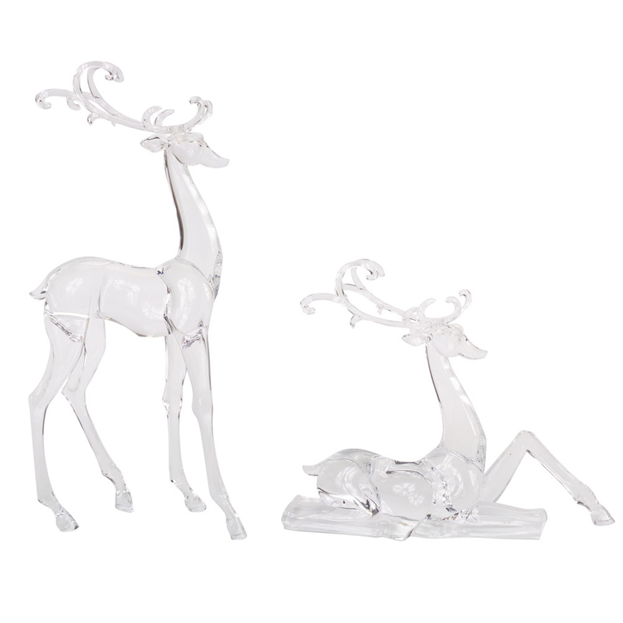 Set of 2 Standing & Sitting Deer Christmas Tabletop Figurines 17.75 ...