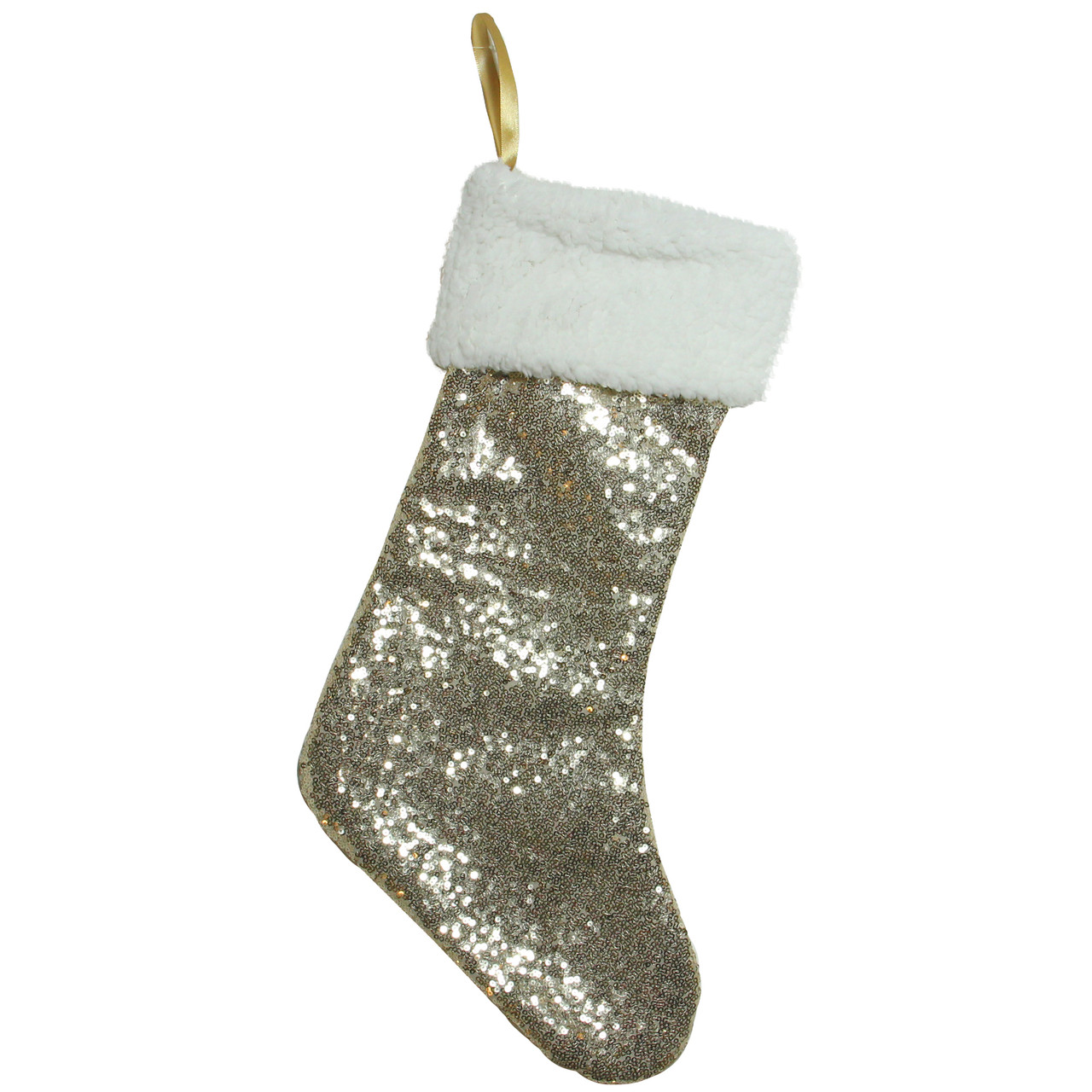 18" Gold Paillette Sequins Christmas Stocking with Sherpa Cuff ...