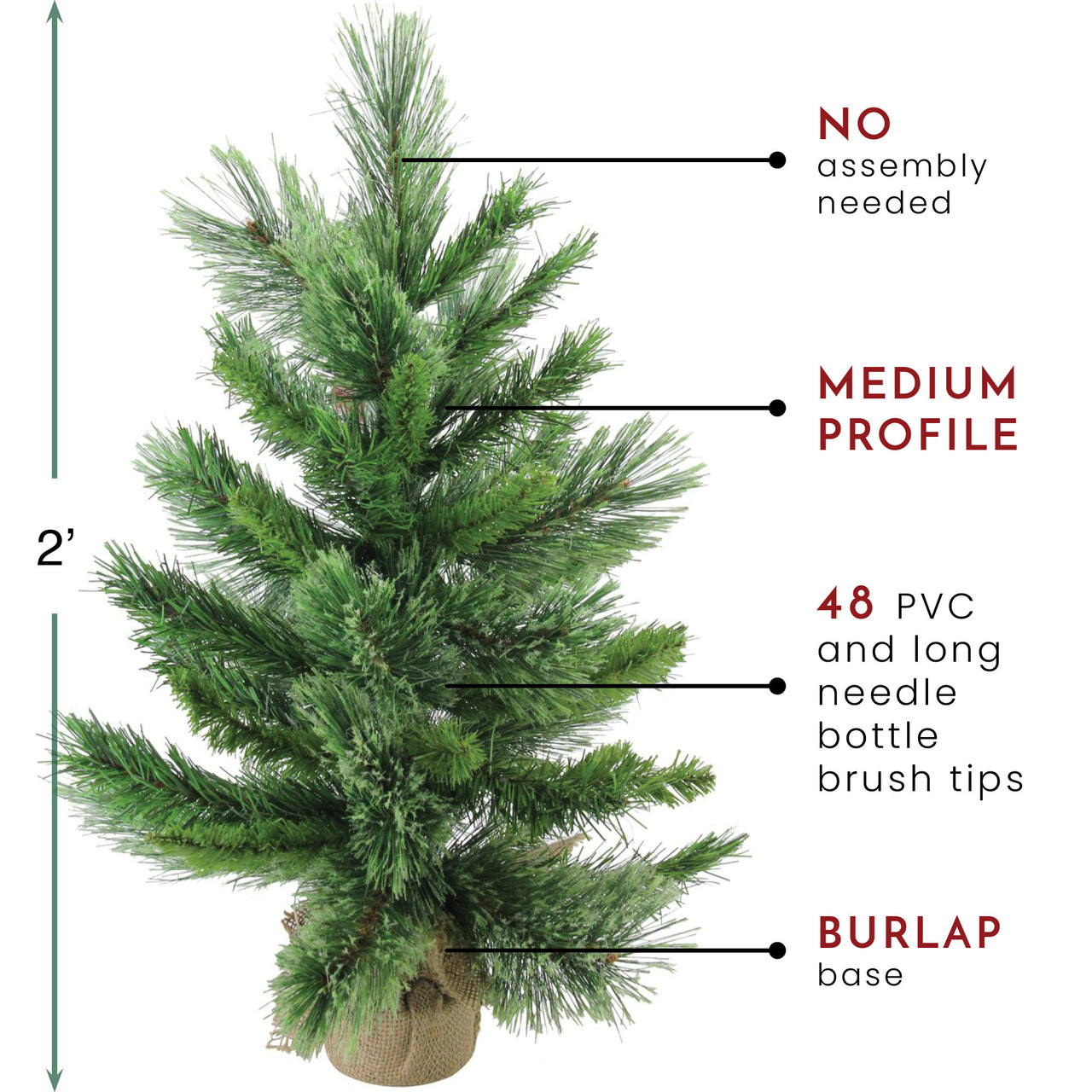2' Potted Mixed Cashmere Pine Medium Artificial Christmas Tree, Unlit ...