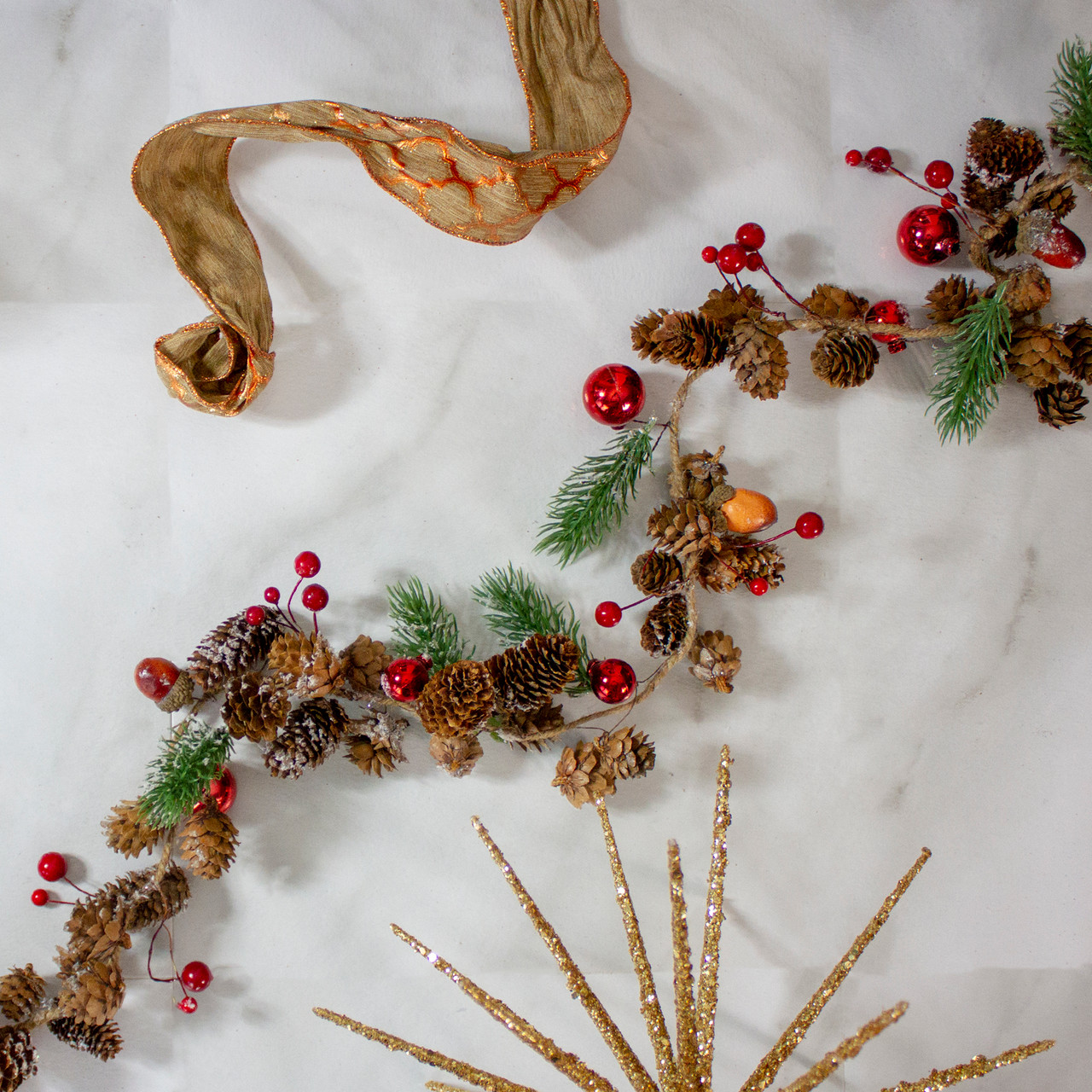 Pine Cones & Berries with Ornaments Christmas Twig Garland - 39.5" x 3 ...
