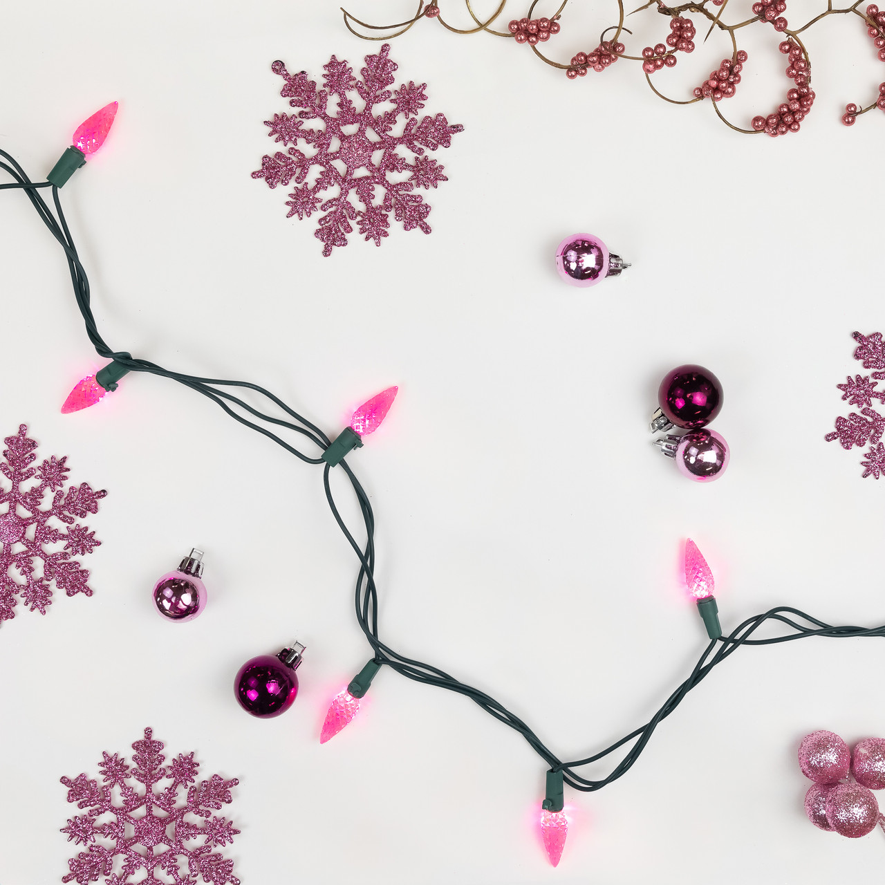 70 Pink LED Faceted C6 Christmas Lights - 23 ft Green Wire | Christmas ...