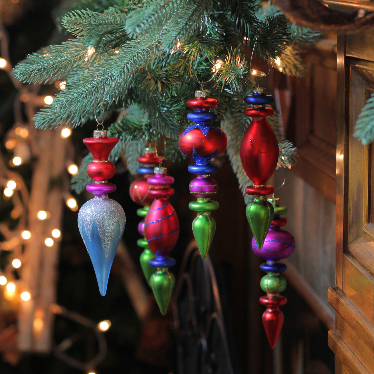 6ct Red & Green 3-Finish Glass Christmas Finial Ornaments 6.5" (165mm ...