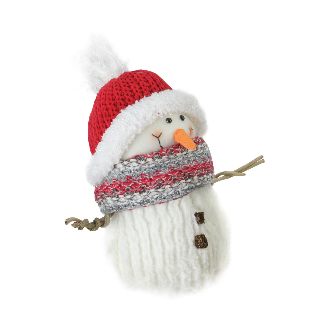9” Fuzzy Smiling Snowman Christmas Figure Decoration with Red Hat ...