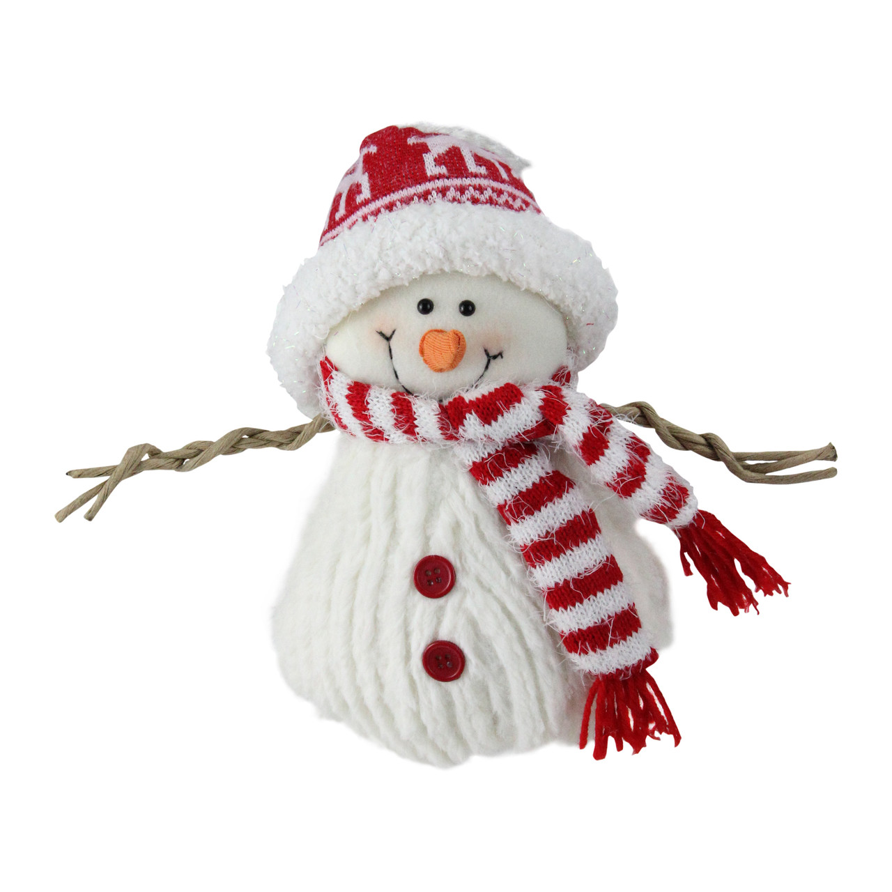 9" Red & White Fuzzy Smiling Snowman Christmas Figure Decoration with ...