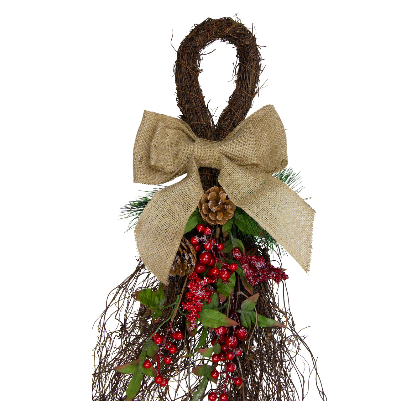 24" Iced Berries & Burlap Artificial Christmas Twig Teardrop Swag ...