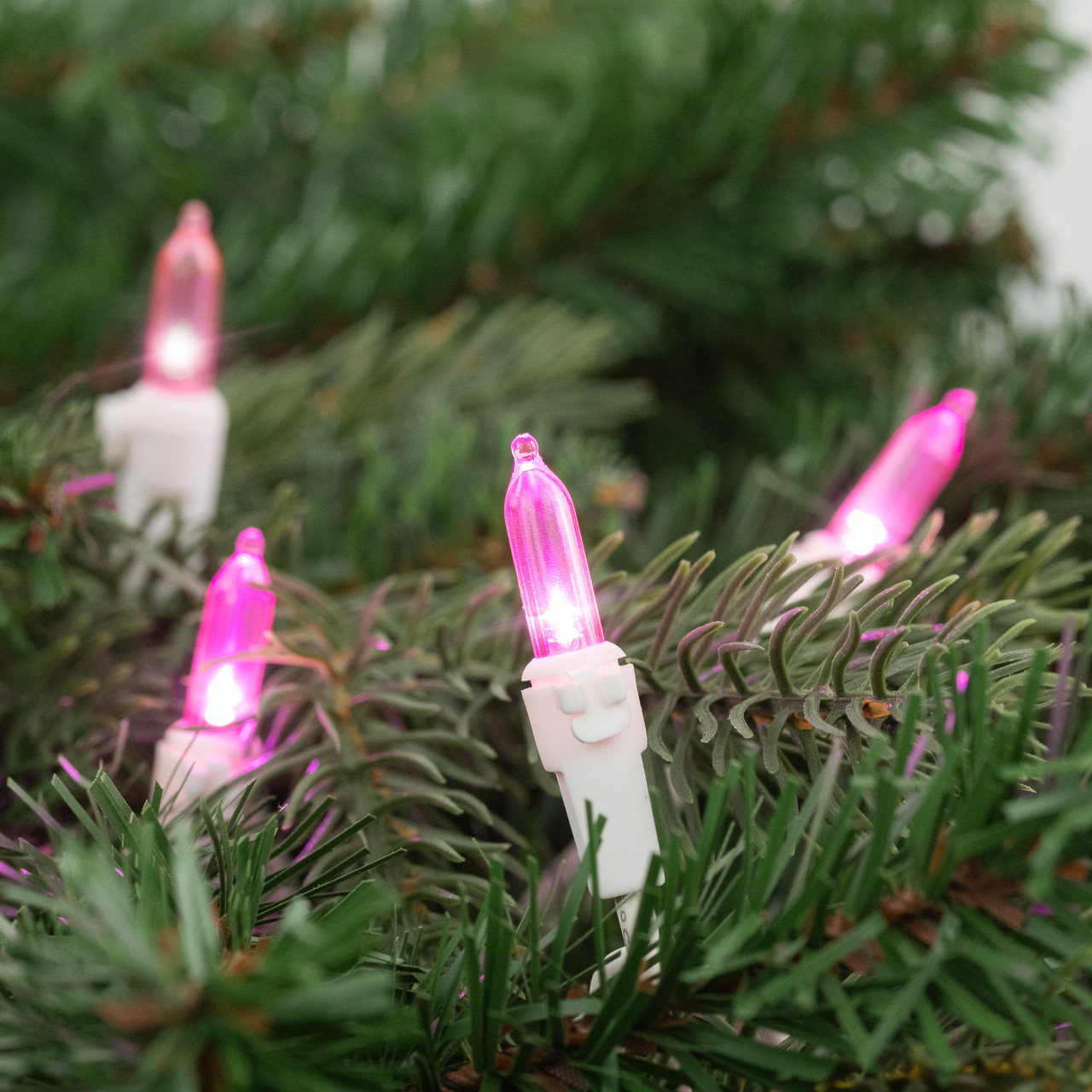 50 LED Pink Mini Christmas Lights - 16.25 ft White Wire | Christmas Central
