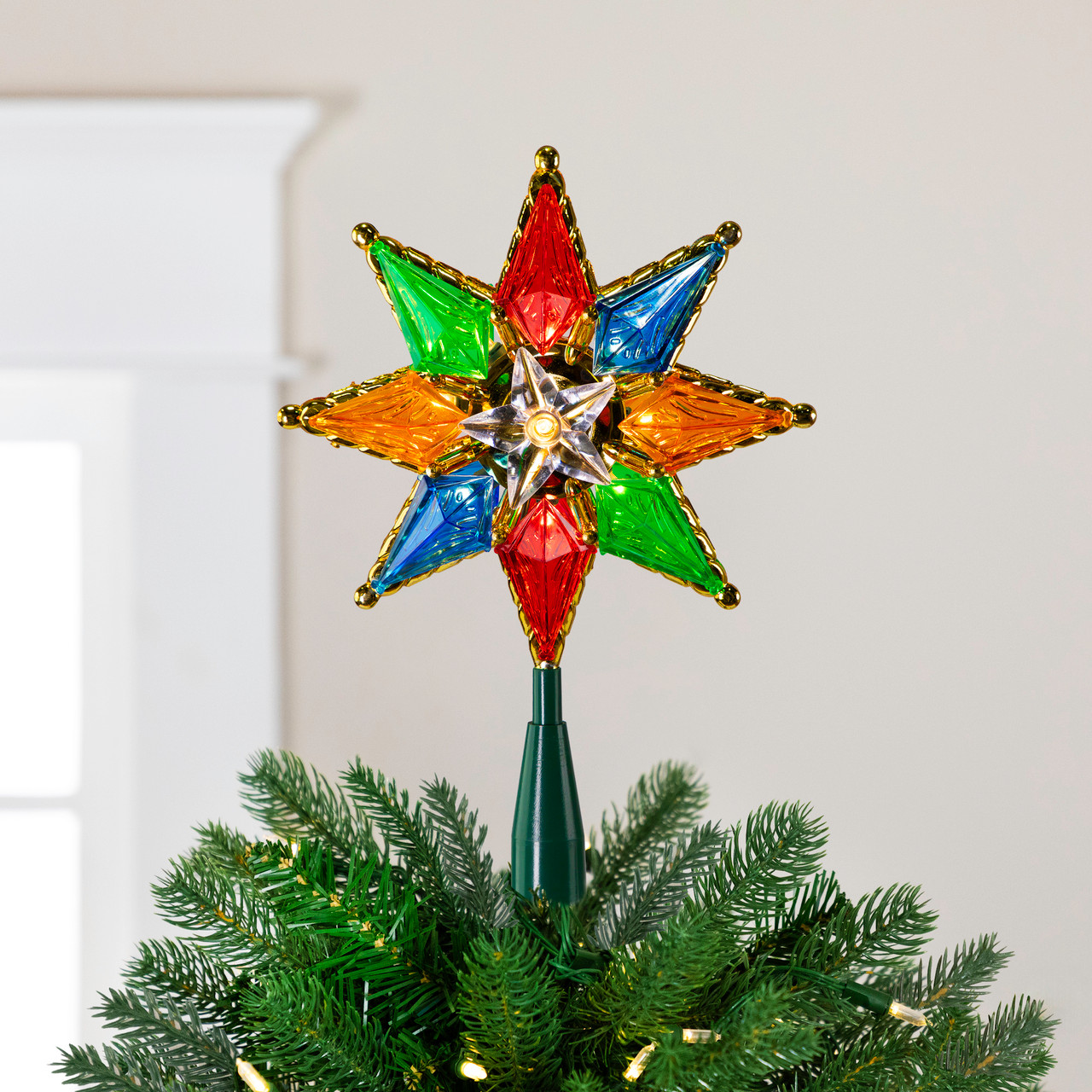 Lighted 8-Point Star Christmas Tree Topper - 11" - Multi-Color - Clear ...