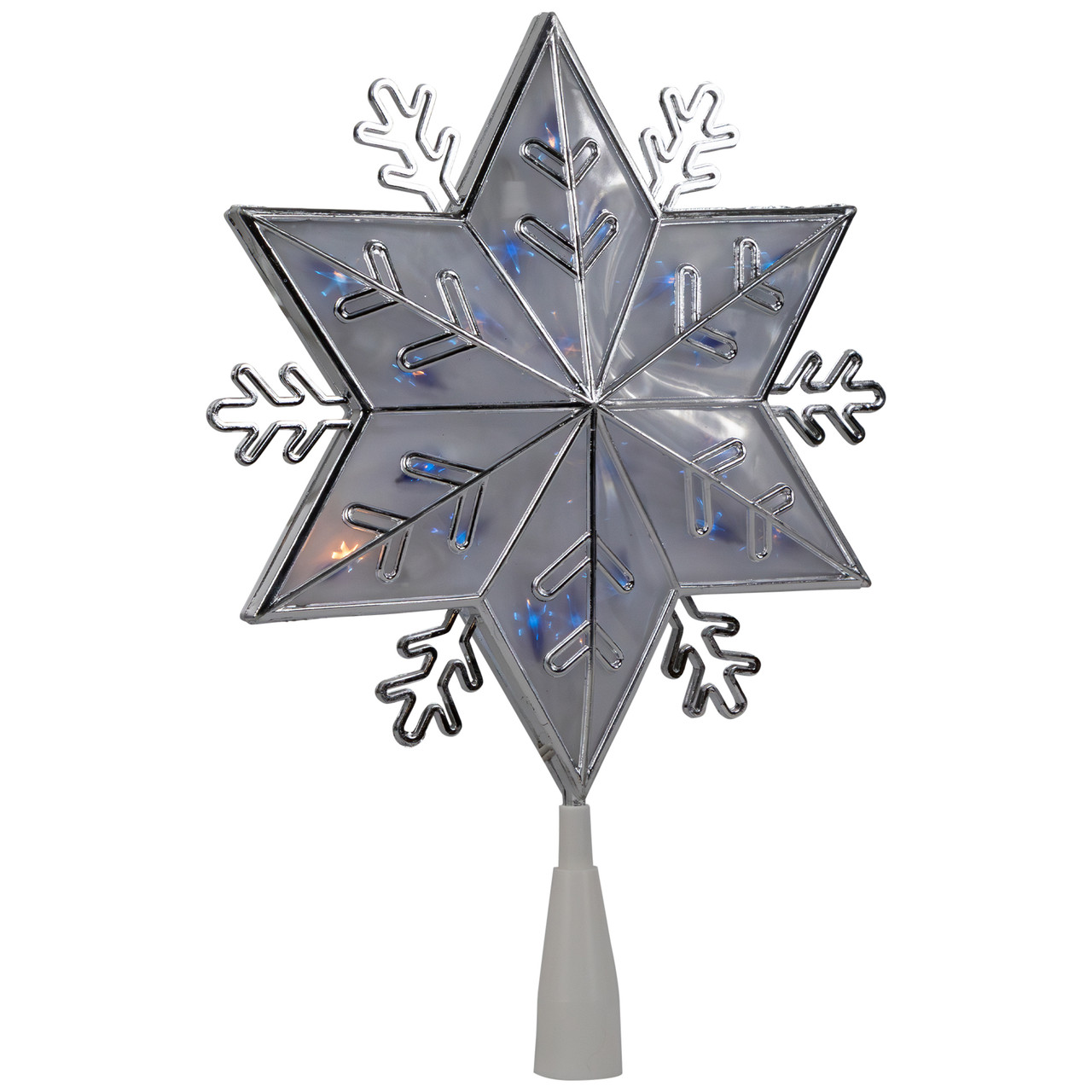 10" Silver Snowflake Lighted Christmas Tree Topper - Blue Lights ...