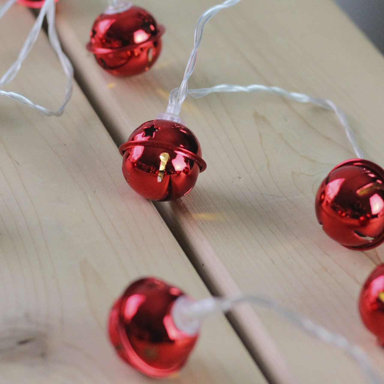 10 Battery Operated Red LED Jingle Bell Novelty Christmas Lights - 4.6 ...