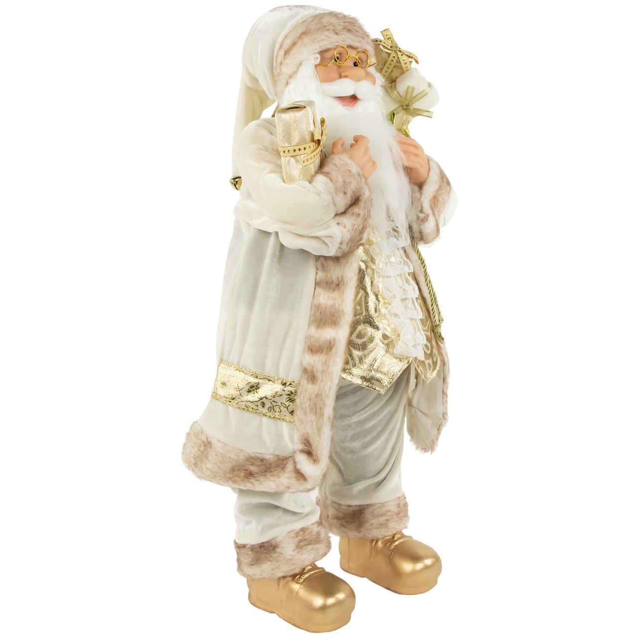 24" White & Ivory Santa Claus with Gift Bag Christmas Figure ...
