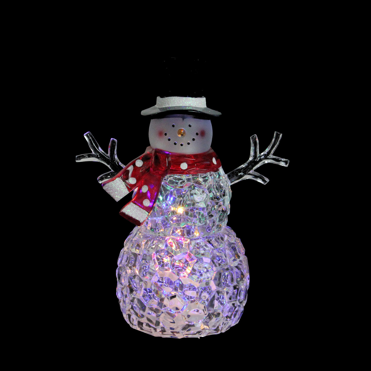 8.5" Battery Operated LED Lighted Snowman with Scarf & Top Hat ...