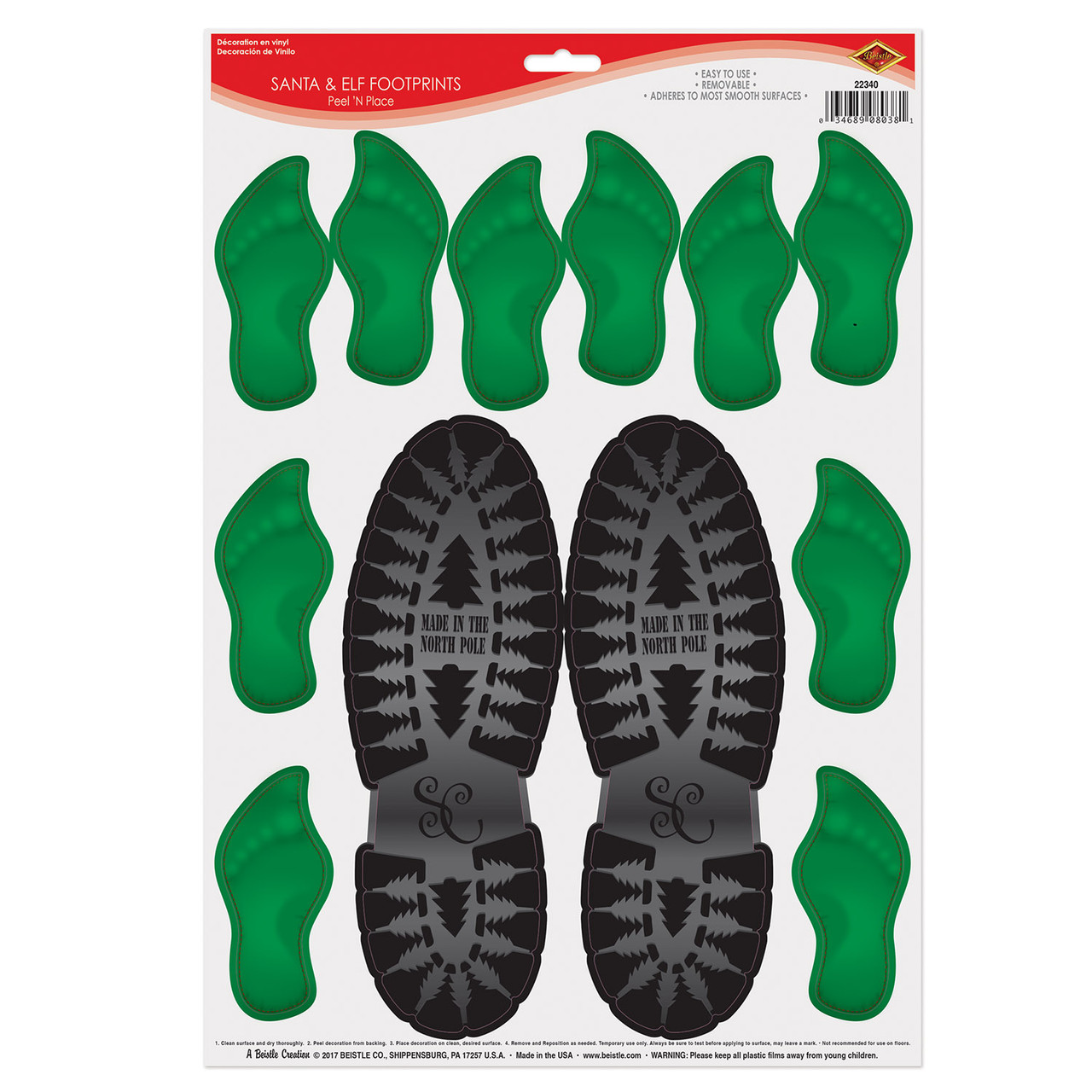 Club Pack of 12 Santa & Elf Footprints Peel 'N Place Christmas ...