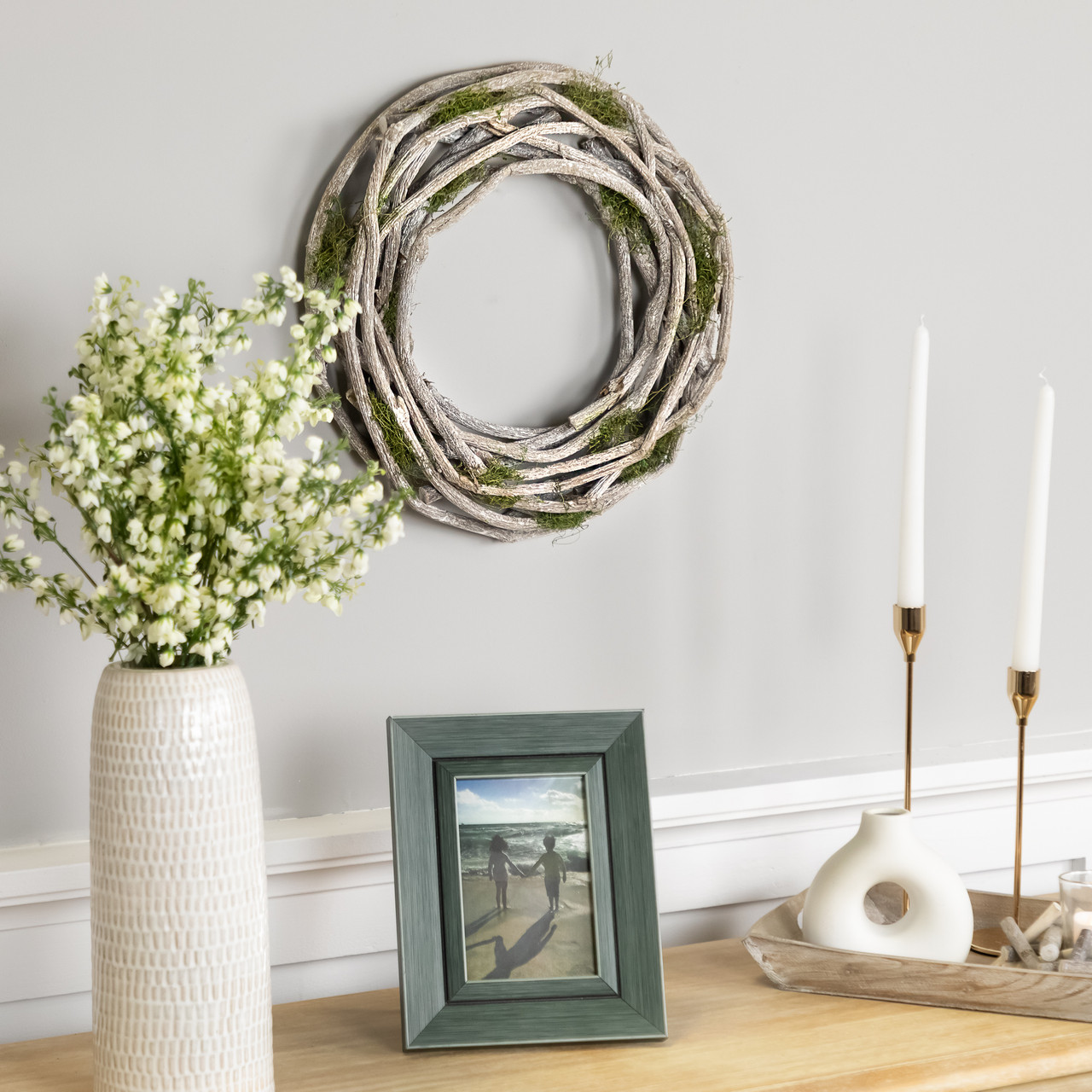 Twig & Moss White Artificial Spring Wreath - 14-Inch, Unlit | Christmas ...