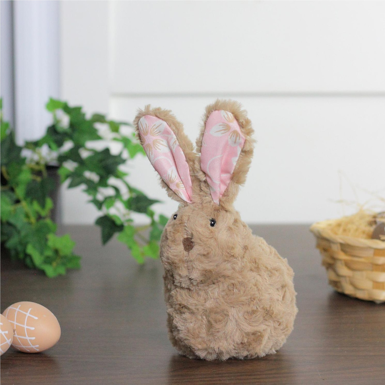 8" Tawny Brown & Pink Plush Floral Easter Rabbit Tabletop Decor ...