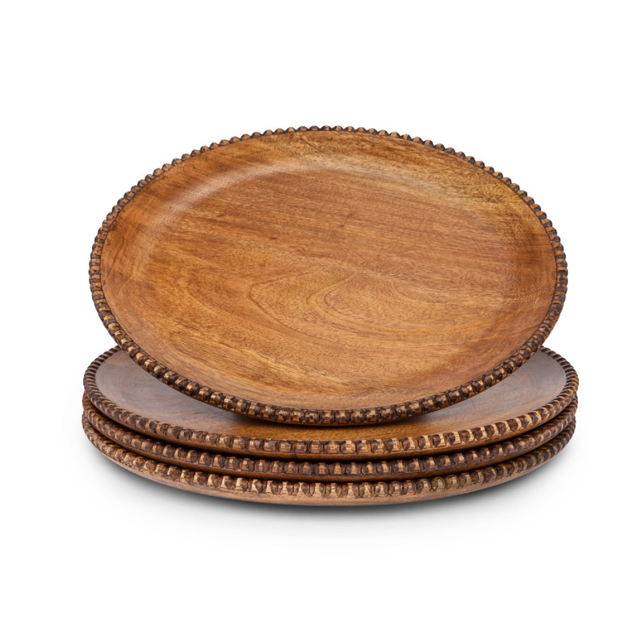 Set of 4 Brown Round Wooden Chargers 14" | Christmas Central