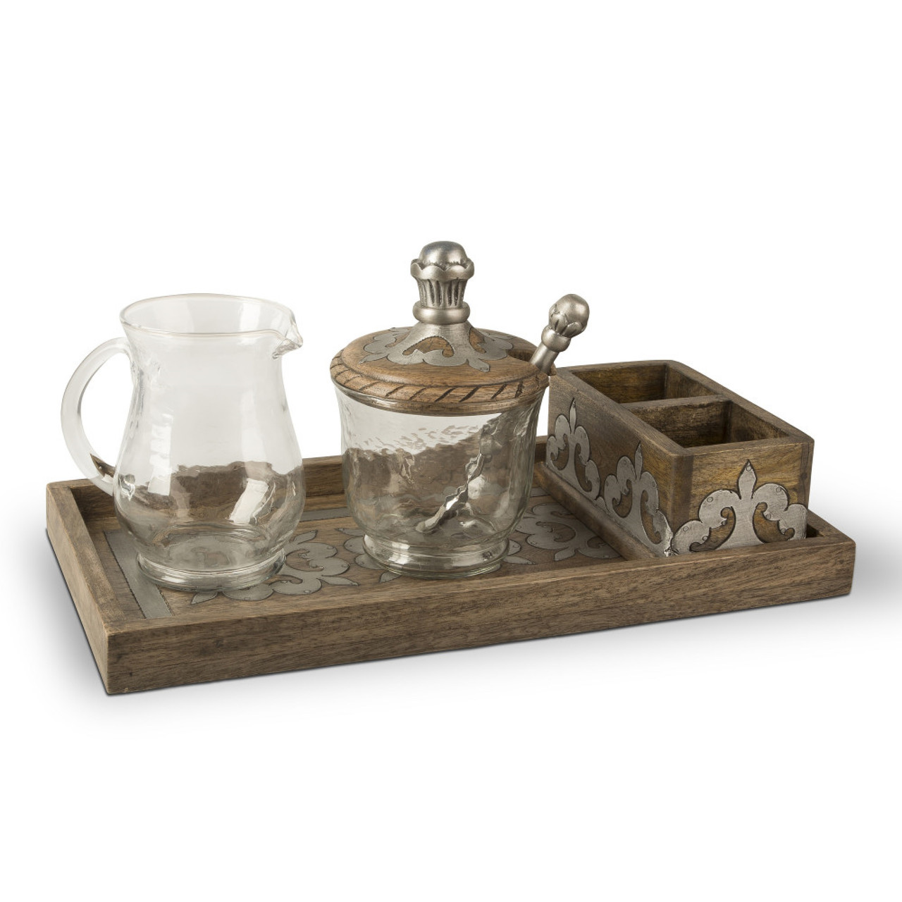 14" Brown Decorative Tray with Cream & Sugar Set | Christmas Central
