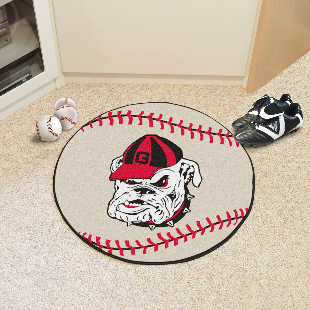 NCAA University of Georgia Bulldogs Baseball Shaped Round Area Rug ...