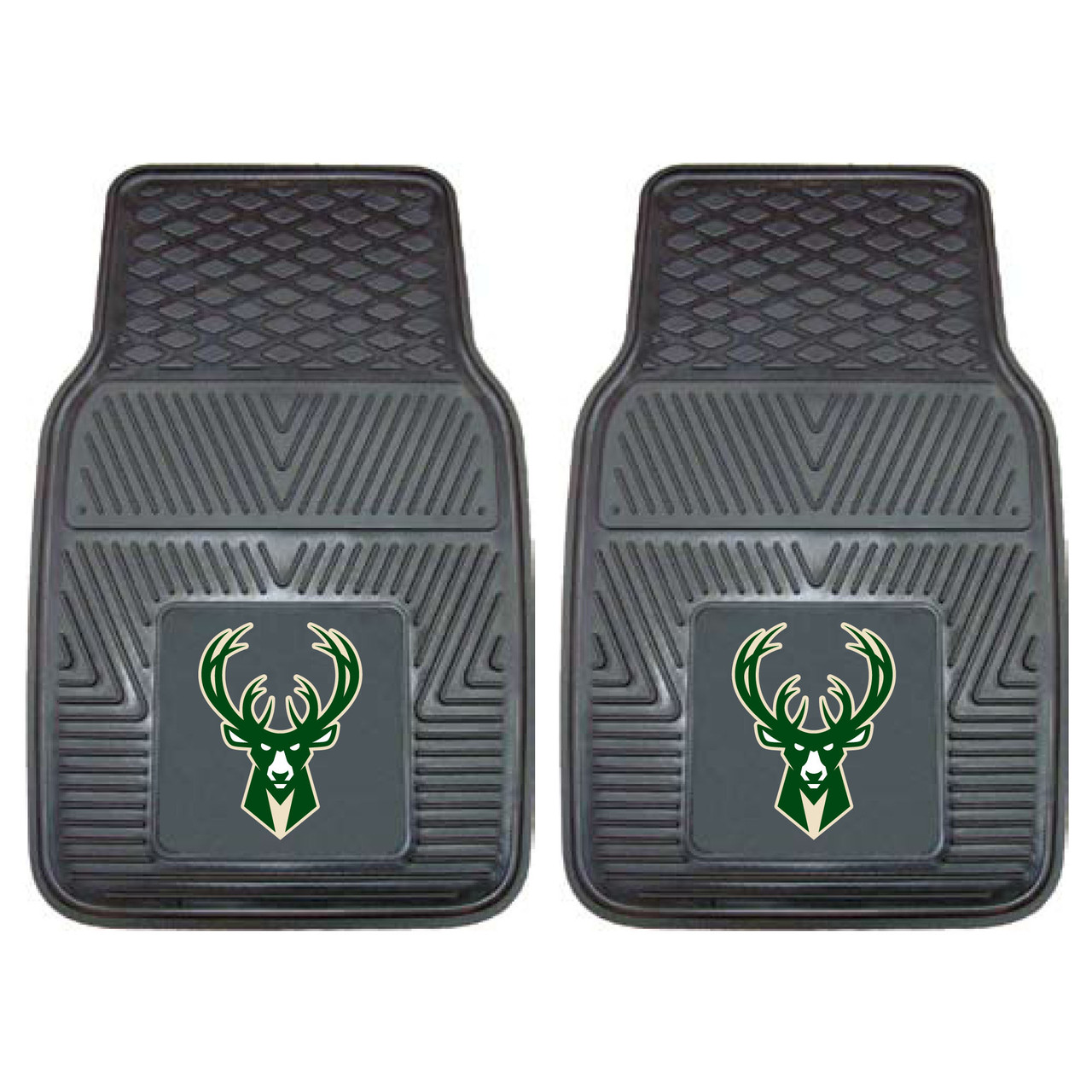 Set of 2 Black NBA Milwaukee Bucks Car Mats 17" x 27" | Christmas Central