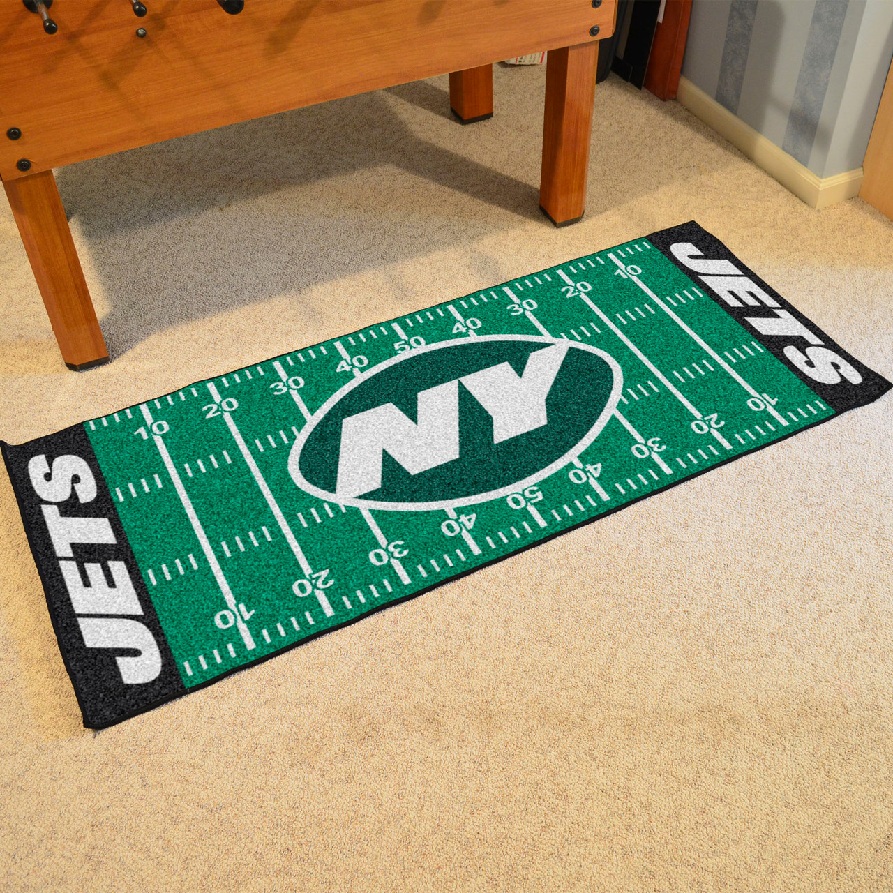 30" x 72" Green & Black NFL New York Jets Football Field Area Rug ...