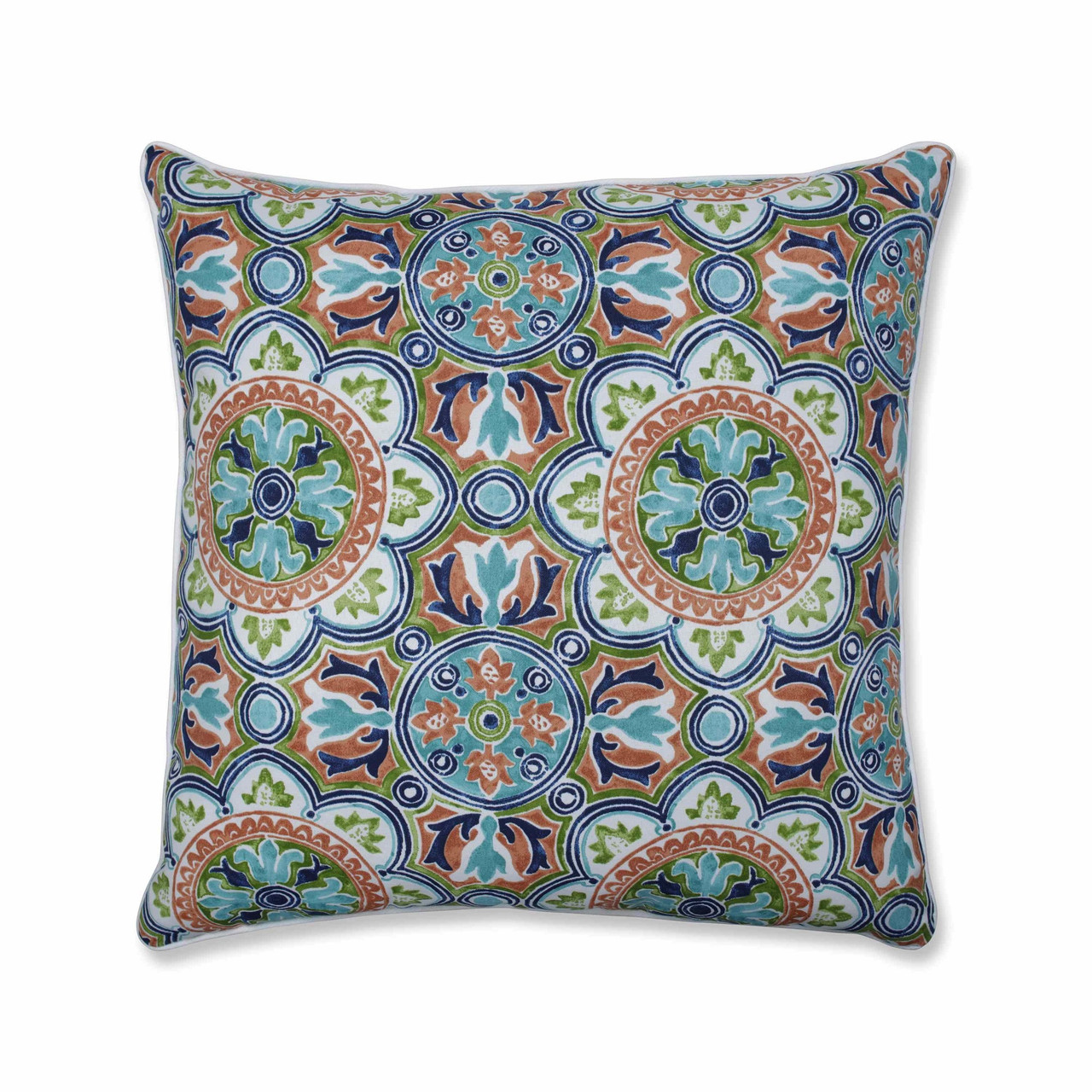 25" Blue & Green Damask Pattern Square Throw Pillow | Christmas Central