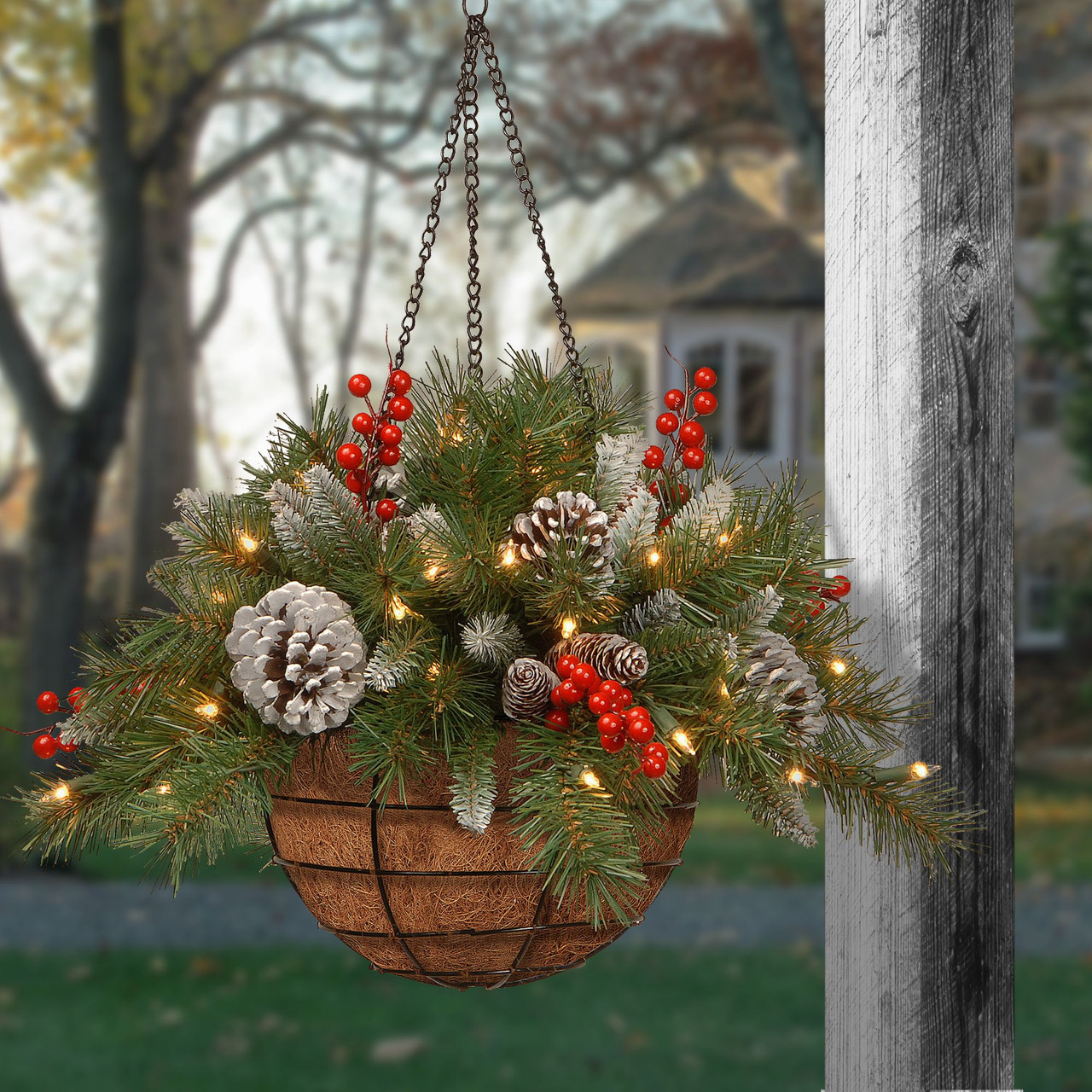 20" Vibrantly Colored Hanging Basket with Warm White LED Lights ...