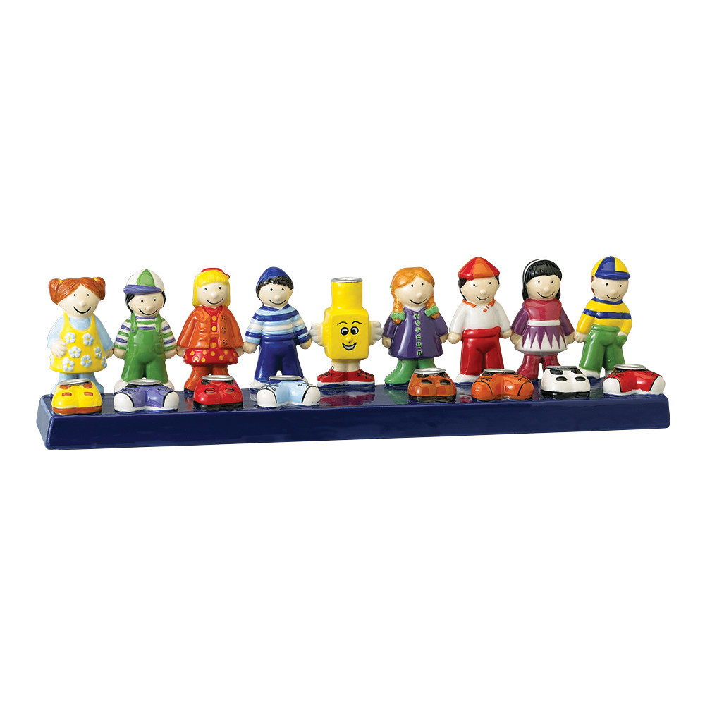 12.5" Blue & Yellow Hand Painted Friends Hanukkah Menorah | Christmas ...