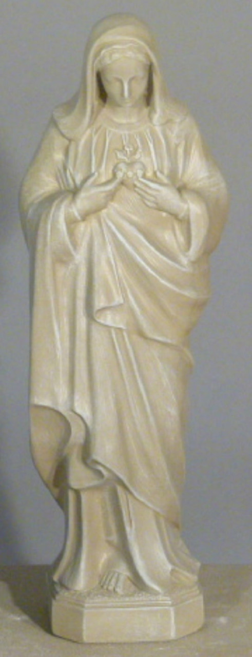 25” Antique Stone Finish Scared Heart of Mary Outdoor Patio Statue ...