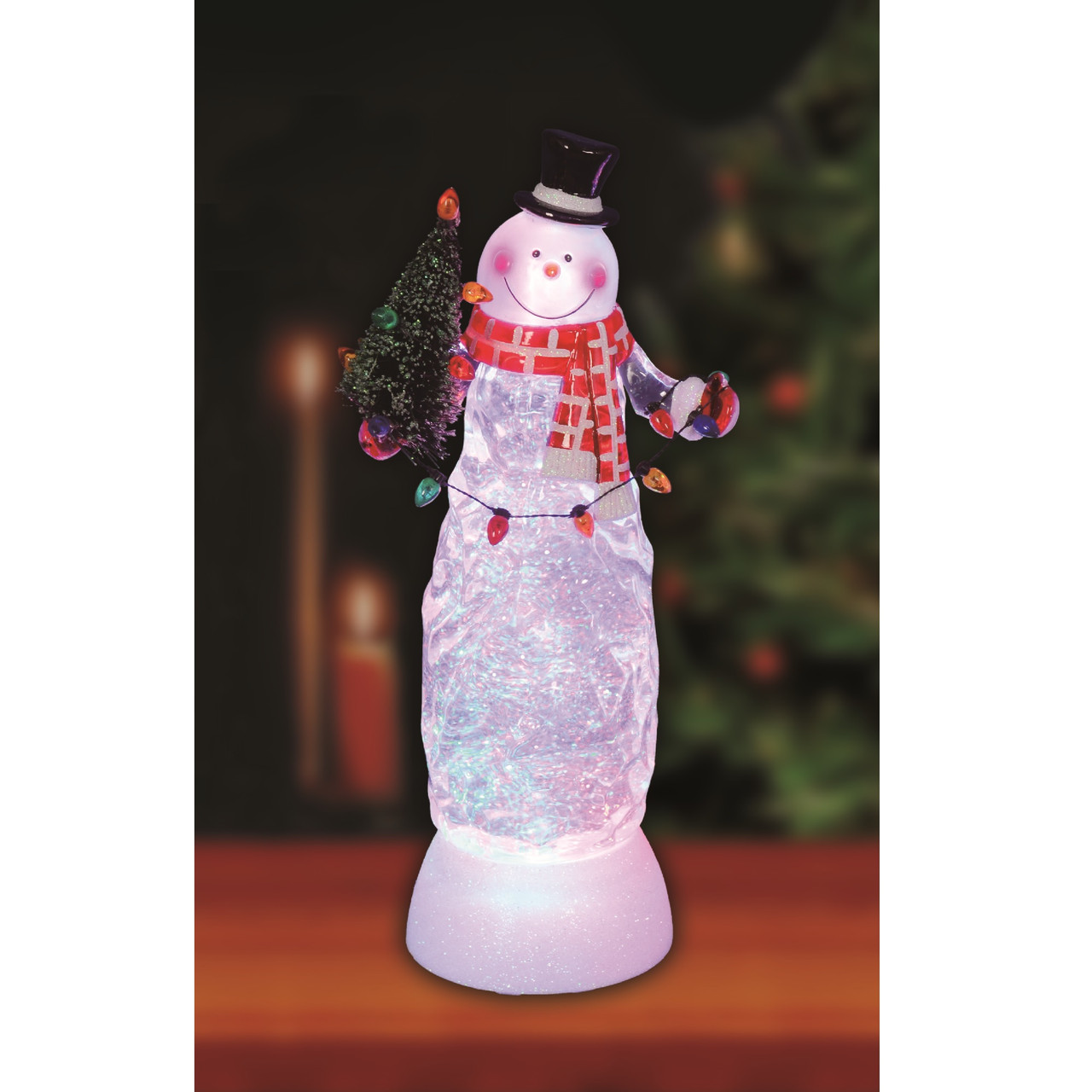 11" Swirling Glitter LED Lighted Snowman with Tree Christmas Decoration ...