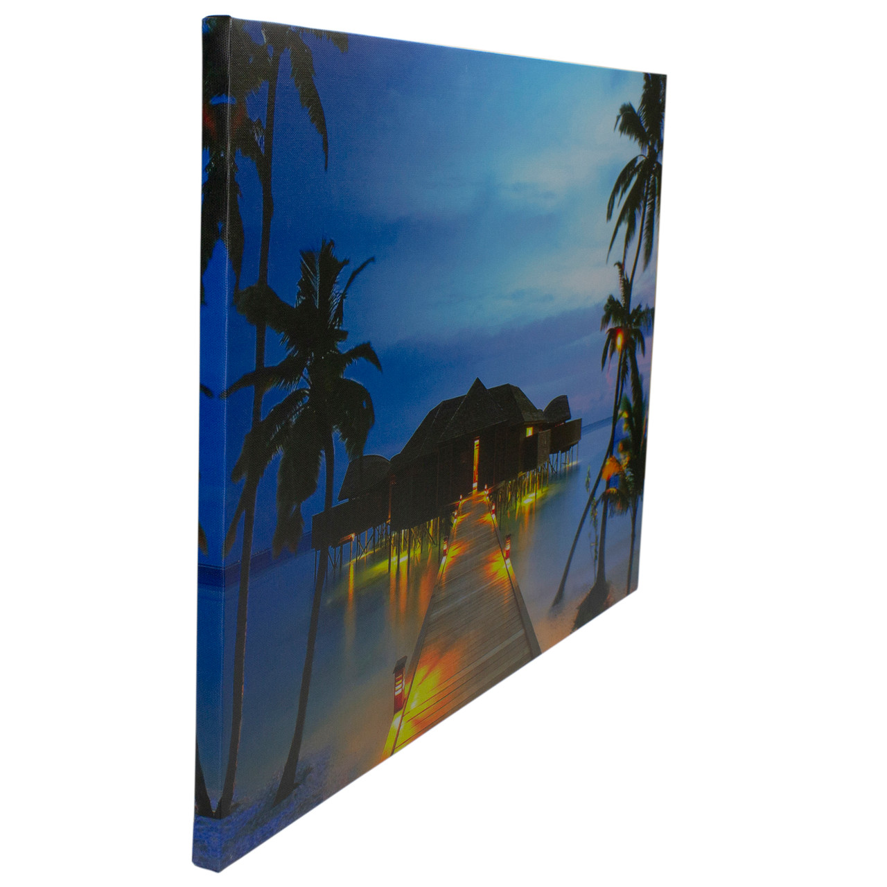 LED Lighted Tropical Paradise Island Beach Scene Canvas Wall Art 23.5 ...