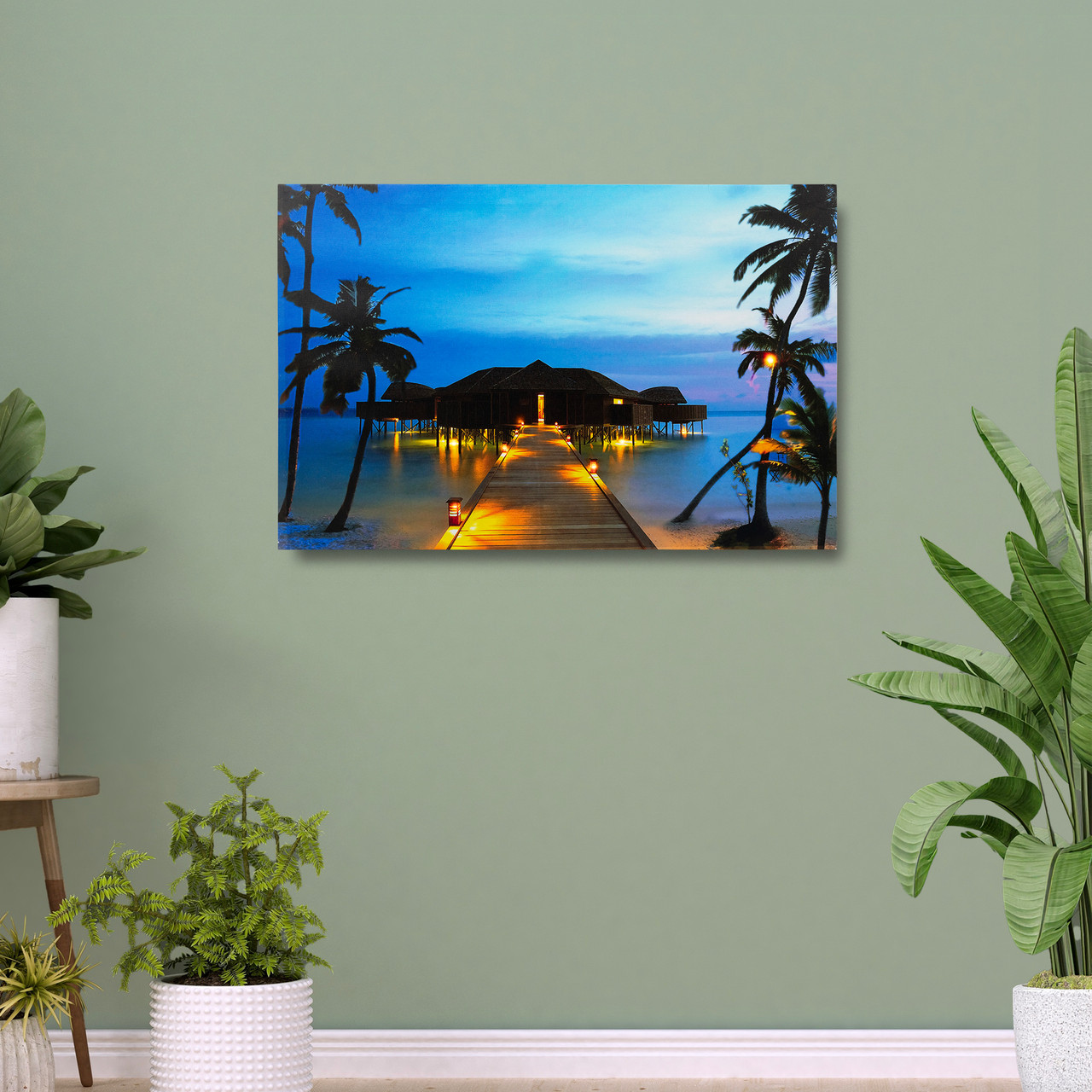LED Lighted Tropical Paradise Island Beach Scene Canvas Wall Art 23.5 ...