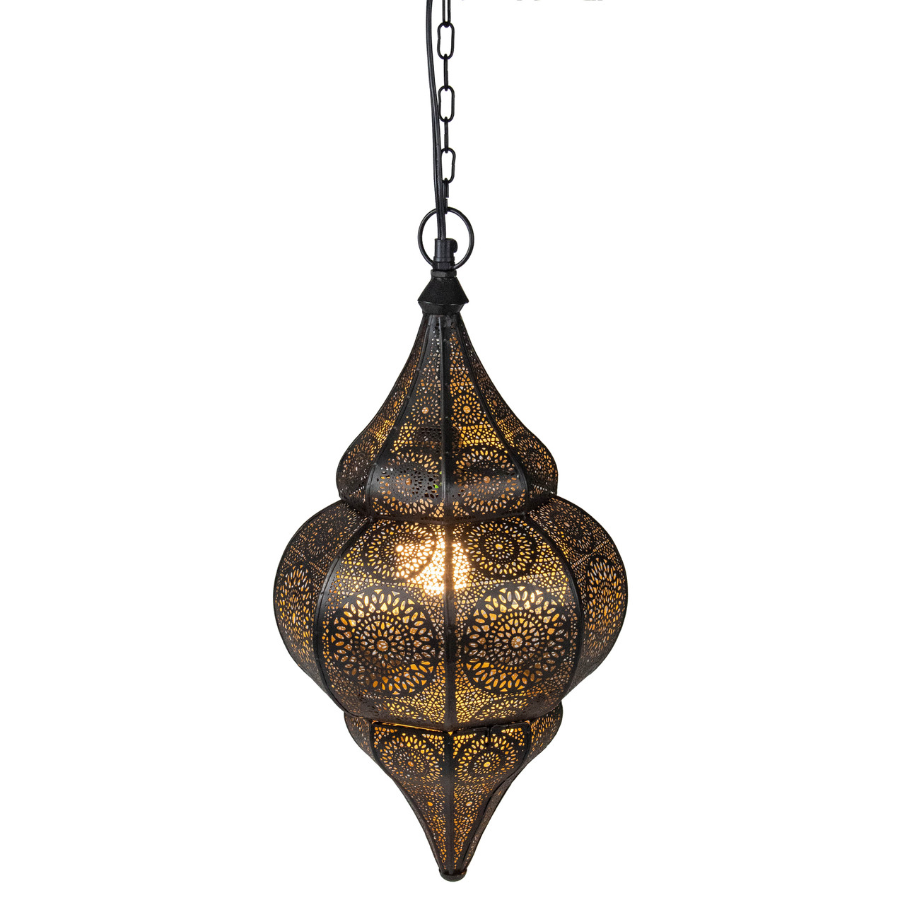 18" Black & Gold Moroccan Style Hanging Lantern Ceiling Light Fixture ...