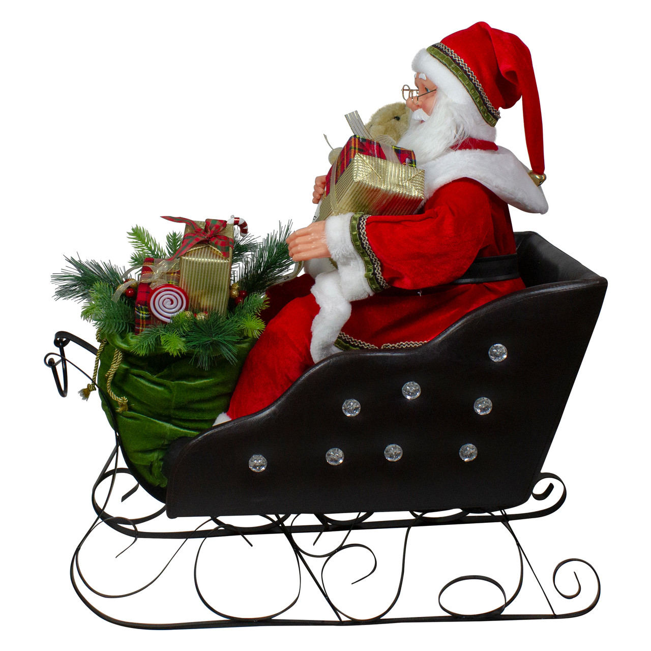 32" Red Traditional Jolly Santa Claus in Jewel Sleigh Christmas ...