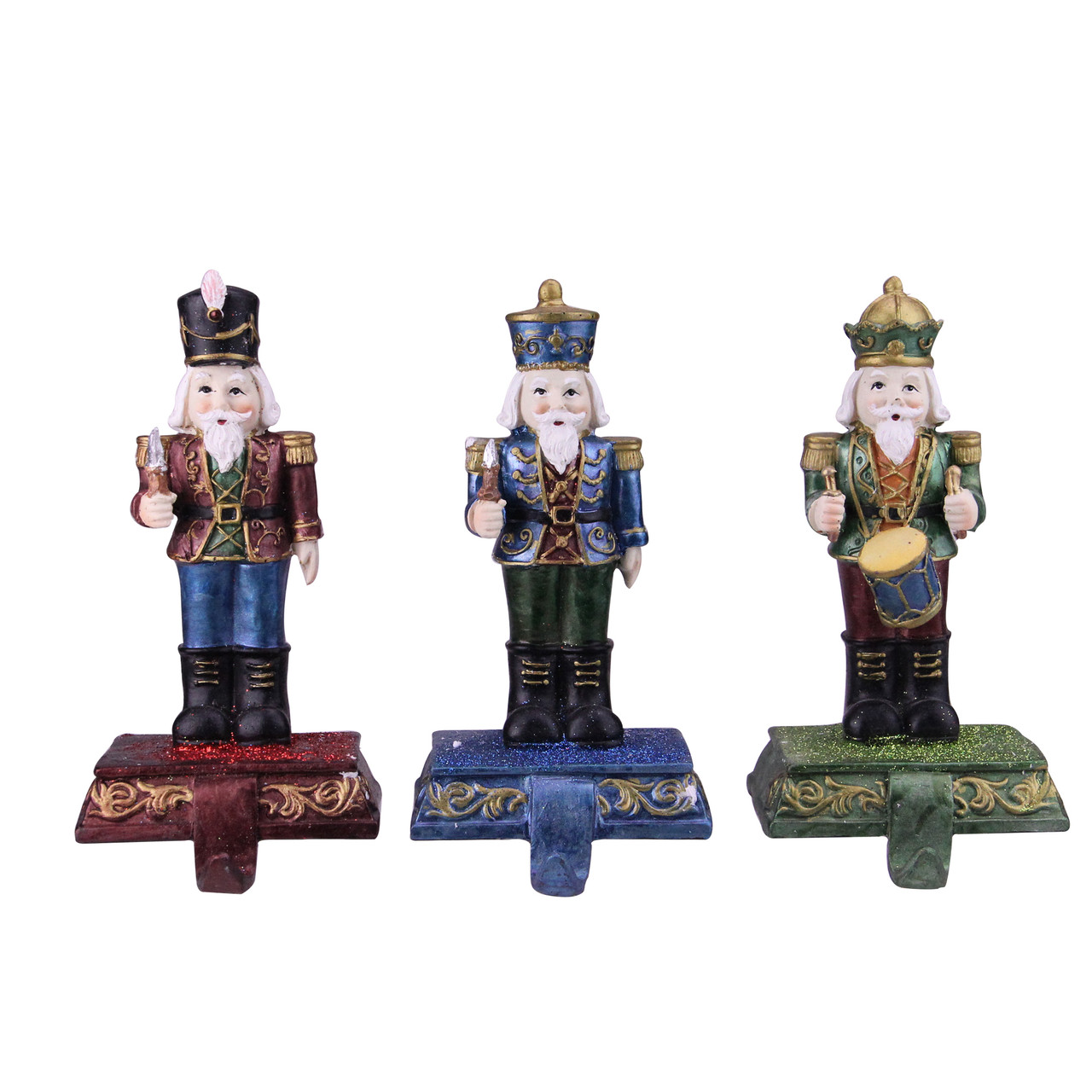Set of 3 Blue, Red & Green Glittered Nutcracker Stocking Holders 7.75 ...