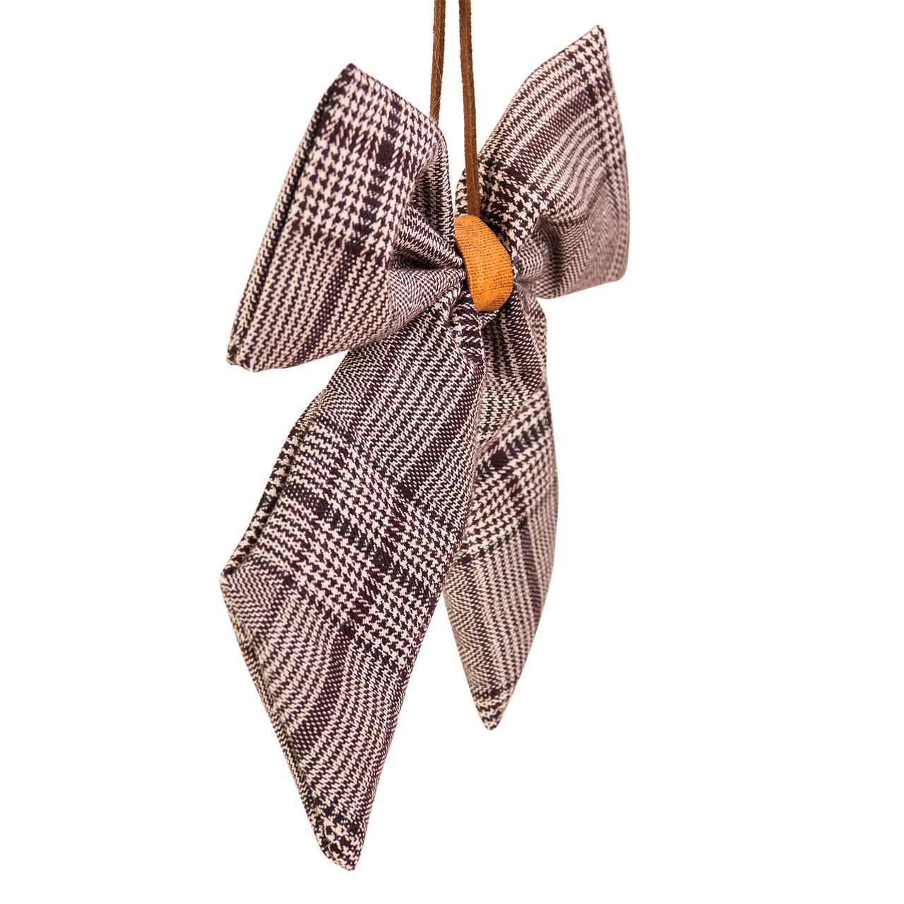 19" Brown & Cream Houndstooth Plaid Christmas Bow Decoration ...