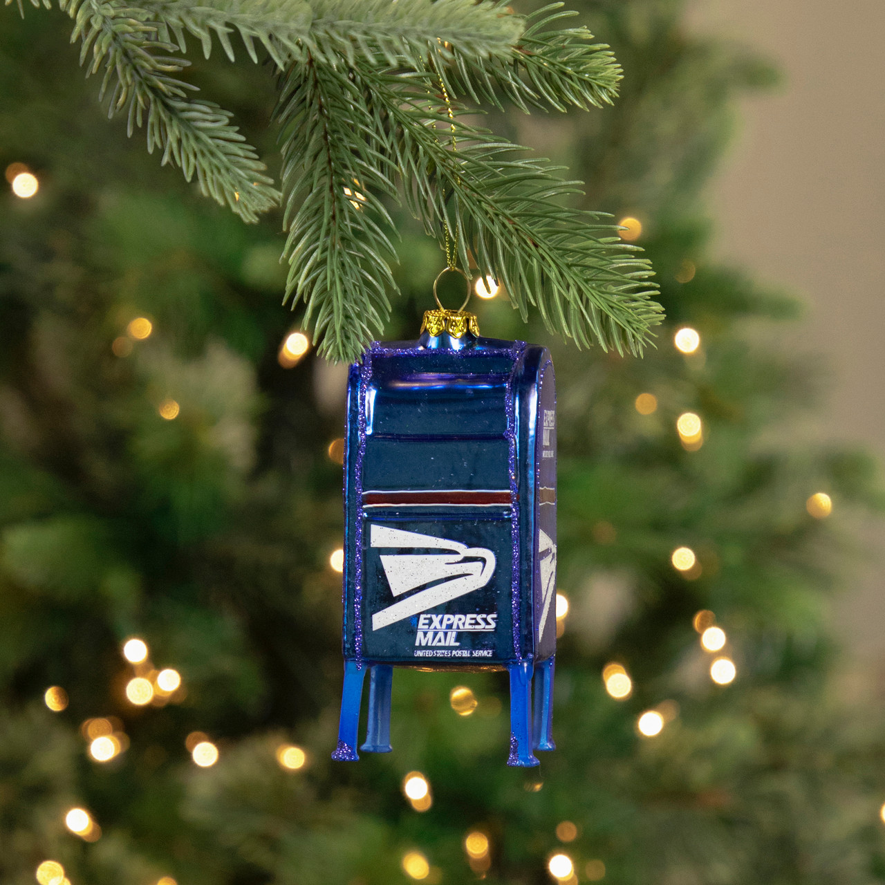 4.5" Shiny Blue "Express Mail" USPS Mailbox Glass Christmas Ornament ...