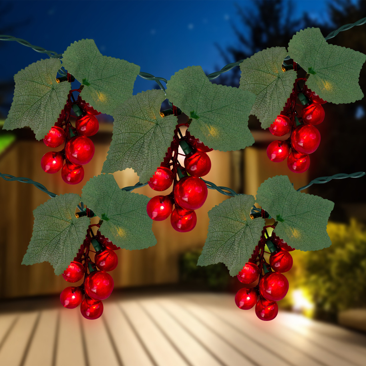 5-Count Red Grape Cluster Outdoor Patio String Light Set - 6ft Green ...