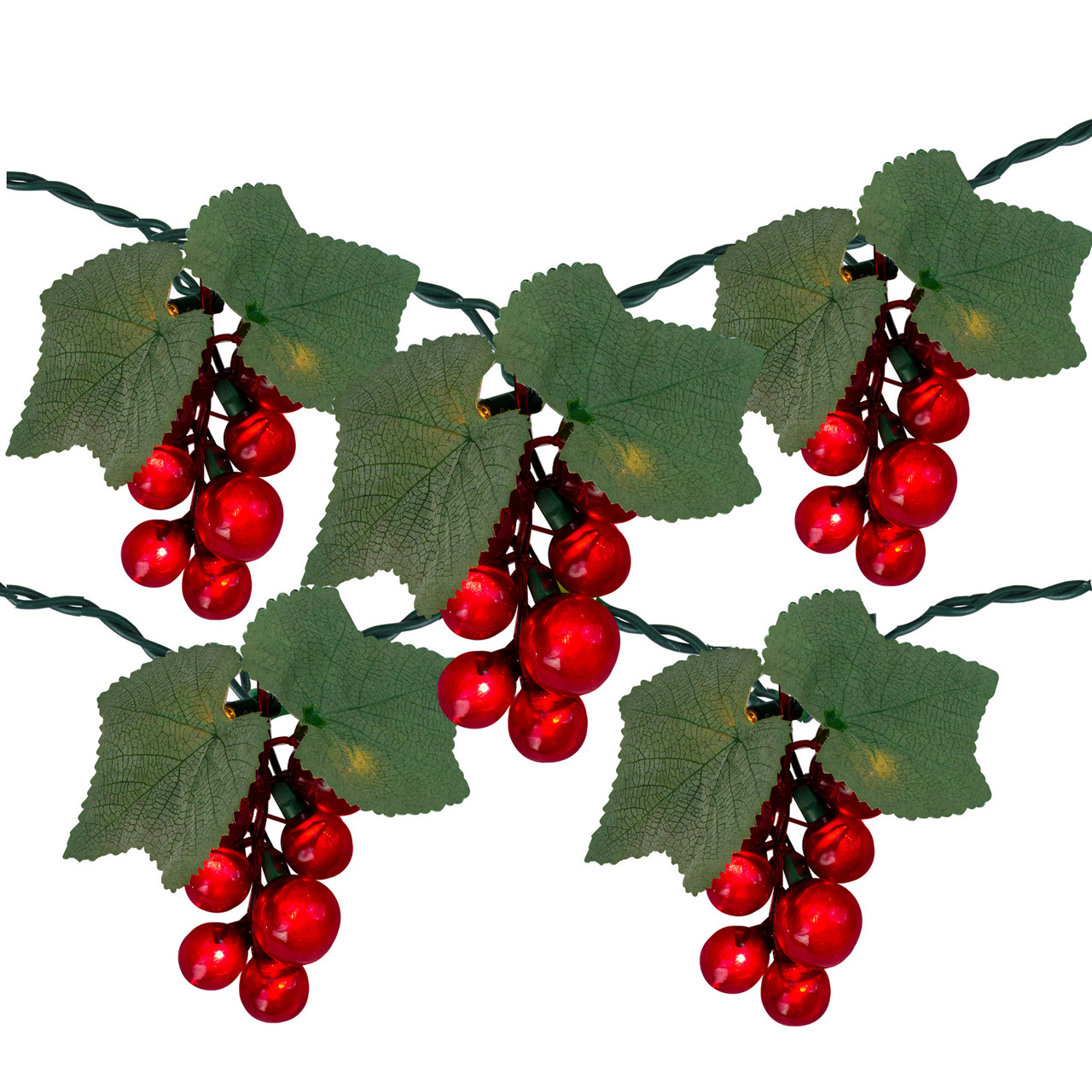 5-Count Red Grape Cluster Outdoor Patio String Light Set - 6ft Green ...