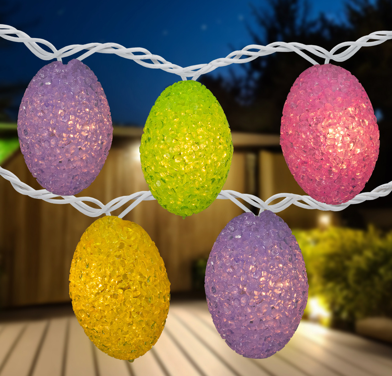 10-Count Pastel Colored Easter Egg String Light Set, 7.25ft White Wire ...