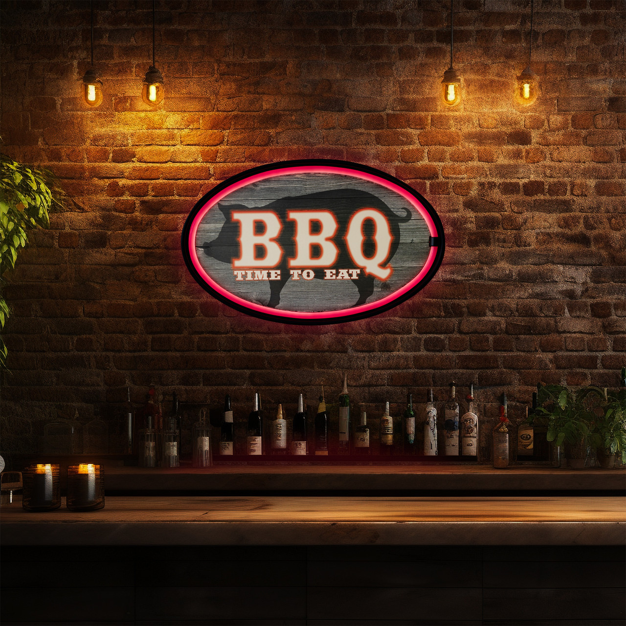 LED BBQ Time To Eat Neon Lighted Wall Sign - 16.25" - Black & Red ...