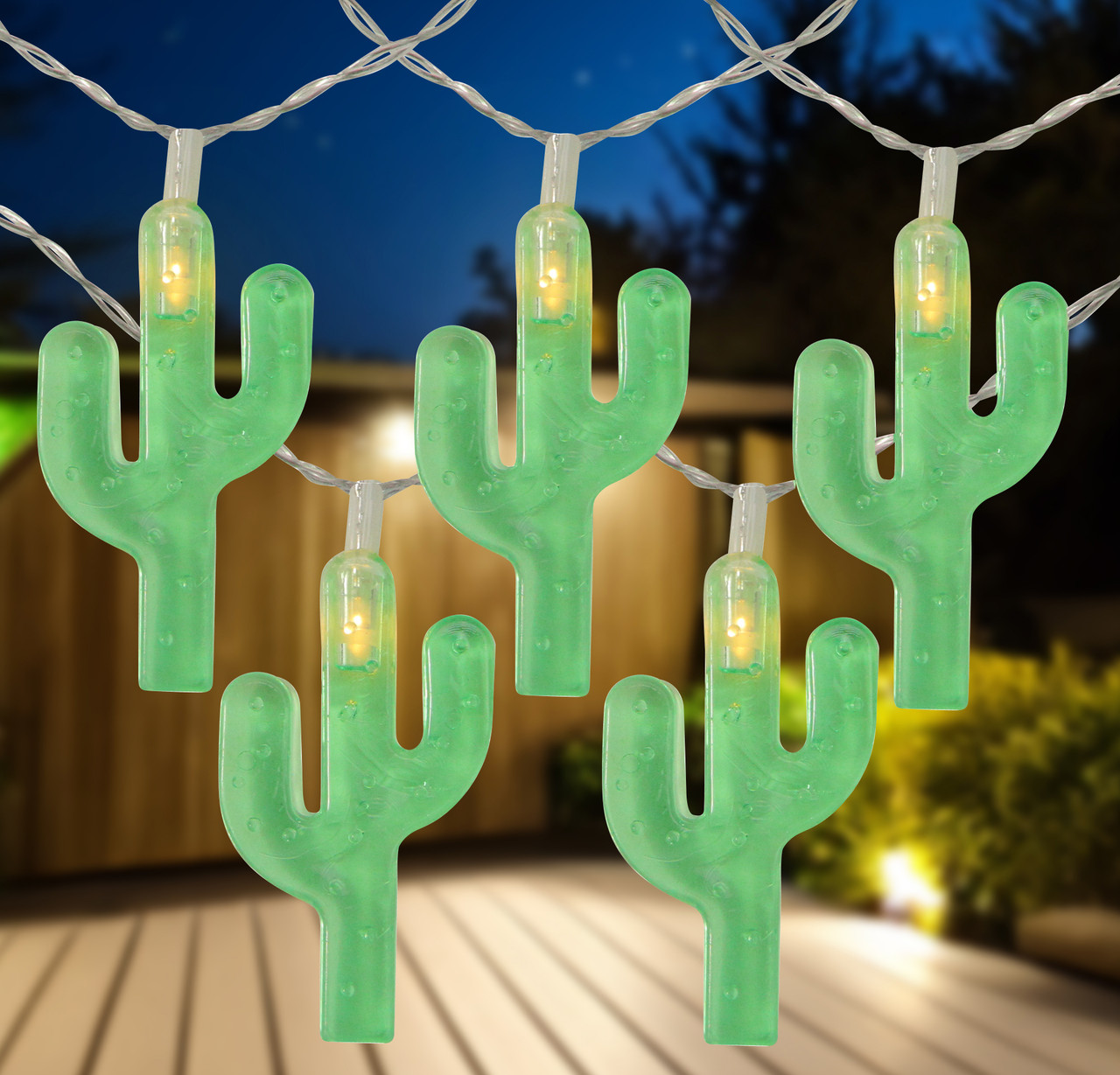 10-Count Green Cactus LED String Lights - 4.5ft Clear Wire | Christmas ...