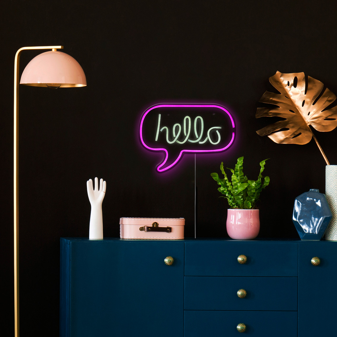17" Pink & White 'Hello' Word Bubble LED Neon Style Wall Sign ...