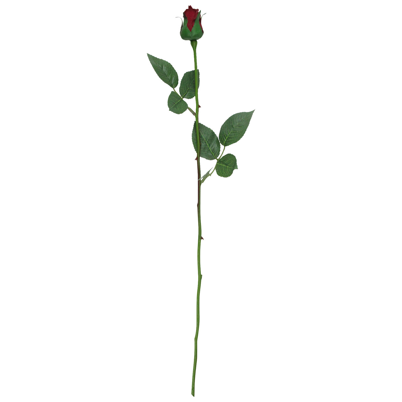 23" Burgundy & Green Single Stem Budding Artificial Rose Pick ...
