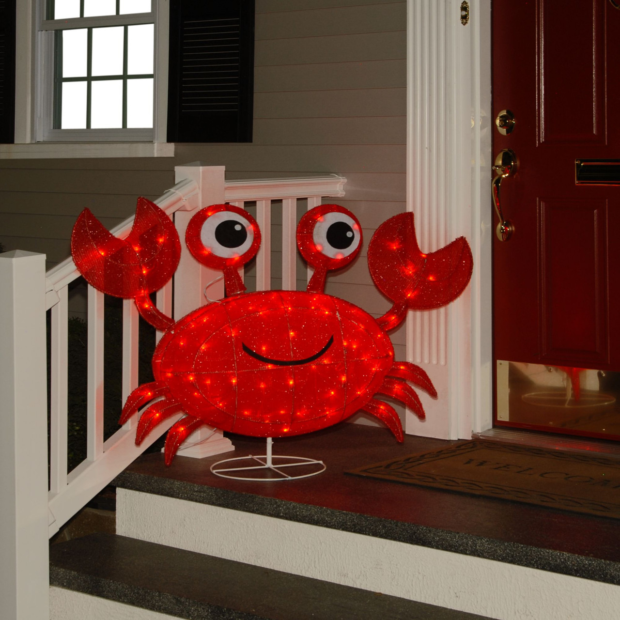 48” LED Lighted Red Sisal Crab Outdoor Decoration | Christmas Central